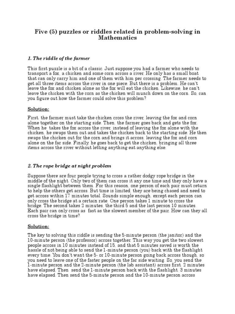 5 Riddles - Puzzles | PDF