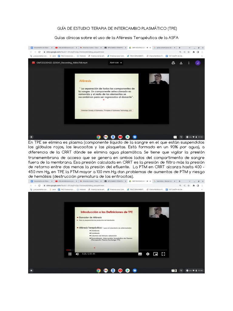Guía de Estudio Terapia de Intercambio Plasmático (Tpe) | PDF