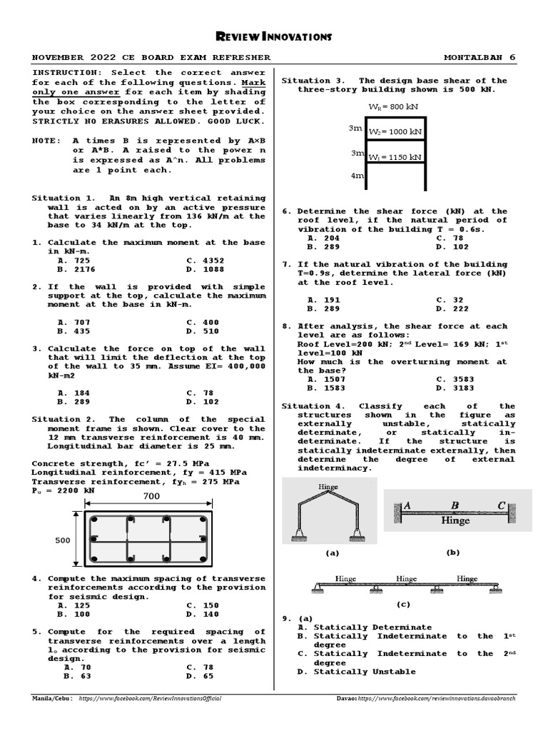 CE BOARD EXAM REFRESHER REVIEW | PDF | Stress (Mechanics) | Earthquakes