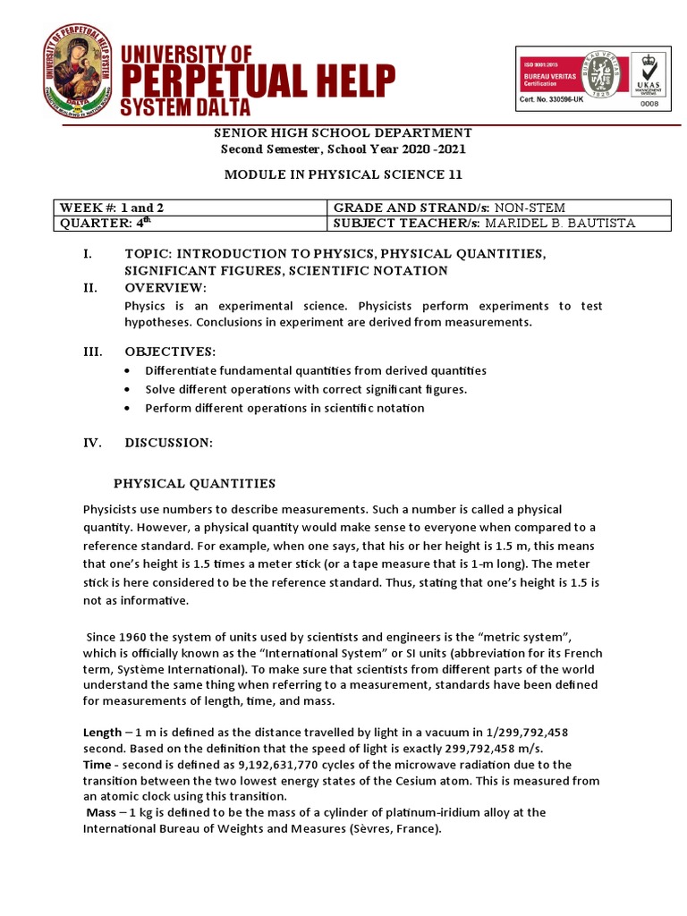 Physical Science Module 3 Week 3 1 | PDF | Significant Figures ...
