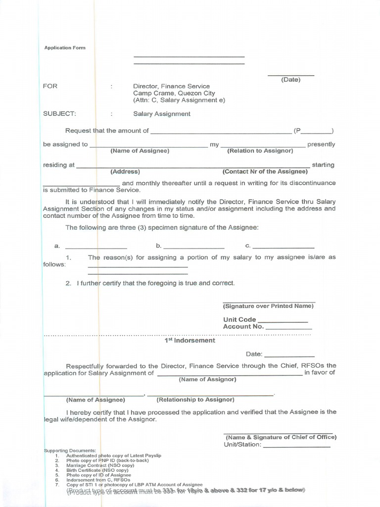 Salary Assignment Form | PDF