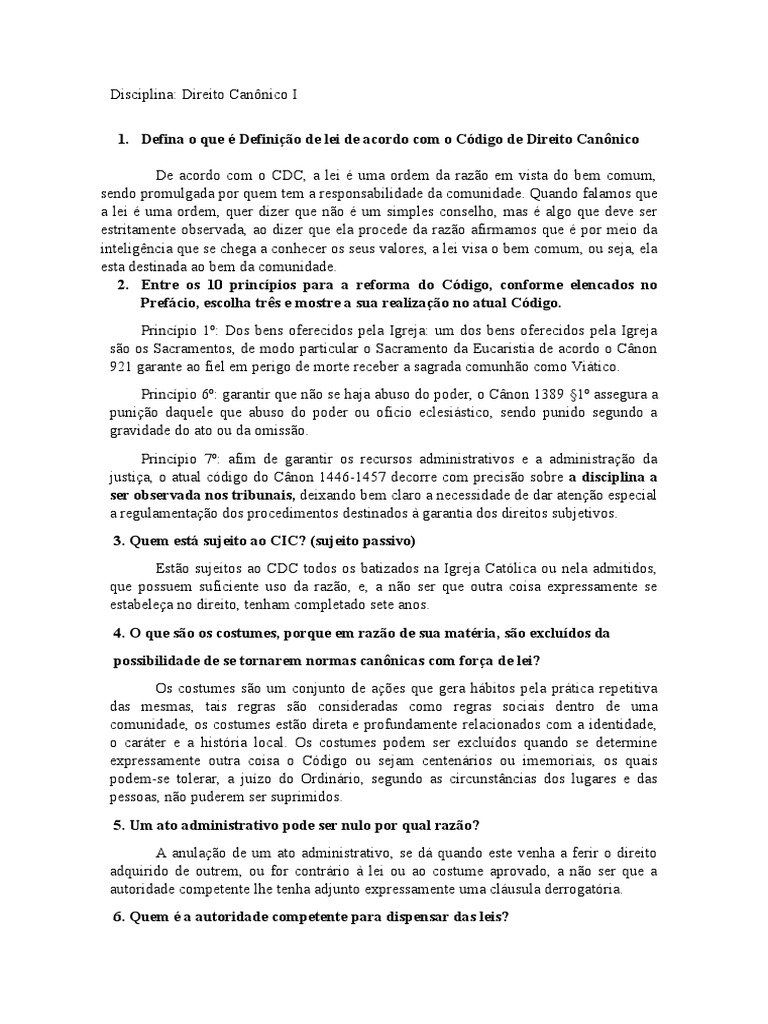 Introdução ao Direito Canônico | PDF | Igreja católica | Direito Canônico