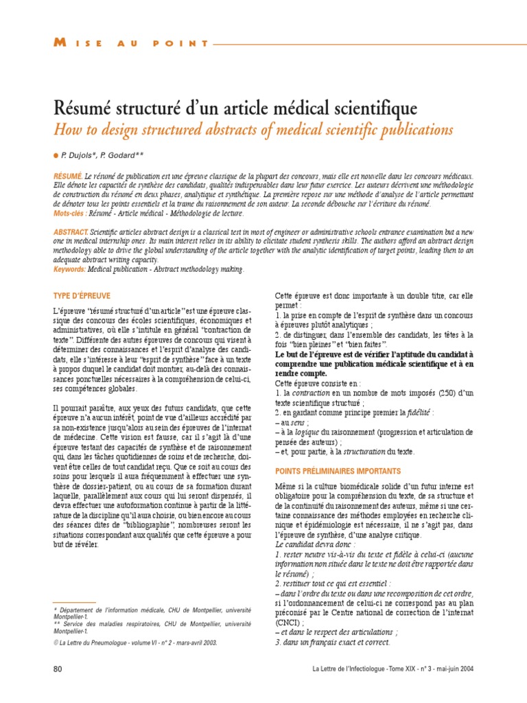 Résumé Structuré D'un Article Médical Scientifique: How To Design Structured Abstracts of ...