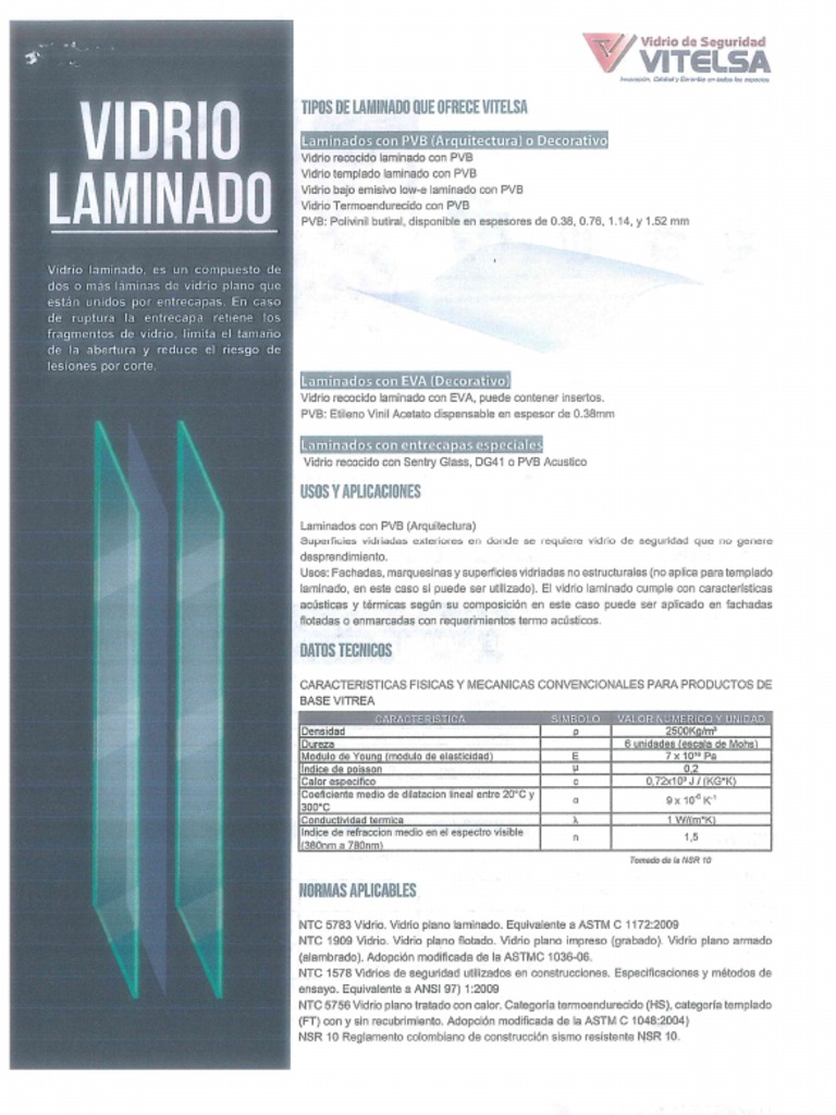 Ficha Tecnica Vidrio Laminado | PDF