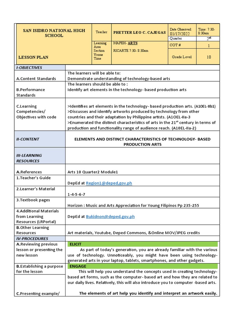 Lesson-Exemplar COT 1 | PDF