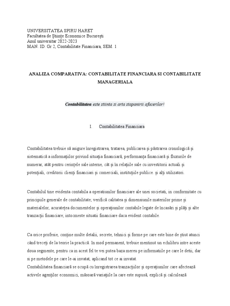 Analiza Comparativa Contabilitate Financiara Si Contabilitate ...