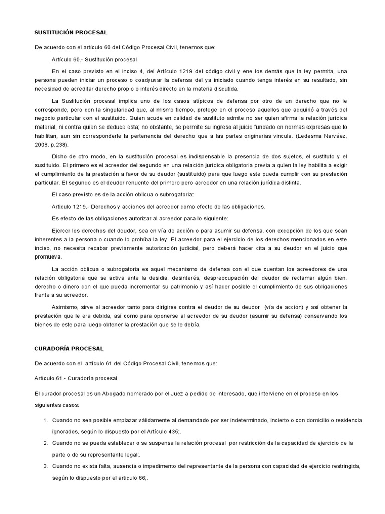 Sustitución Procesal y Curadoria Procesal | PDF | Ley procesal | Gobierno
