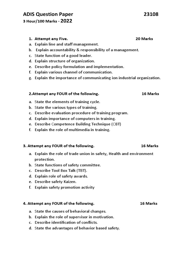 ADIS Question Paper - 2022 - 23108 - 01 | PDF | Information | Safety ADIS Question Paper - 2022 - 23108 - 01 | PDF | Information | Safety