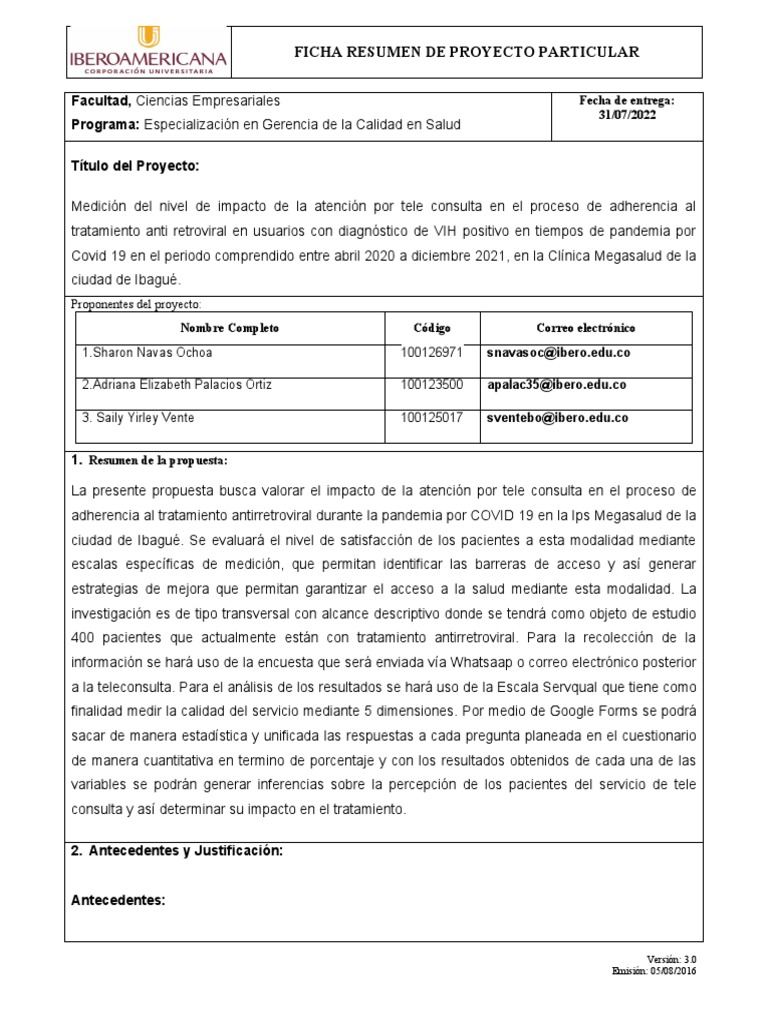 Unidad 1 Actividad 3 Resumen Proyecto | PDF | Cuestionario | VIH / SIDA