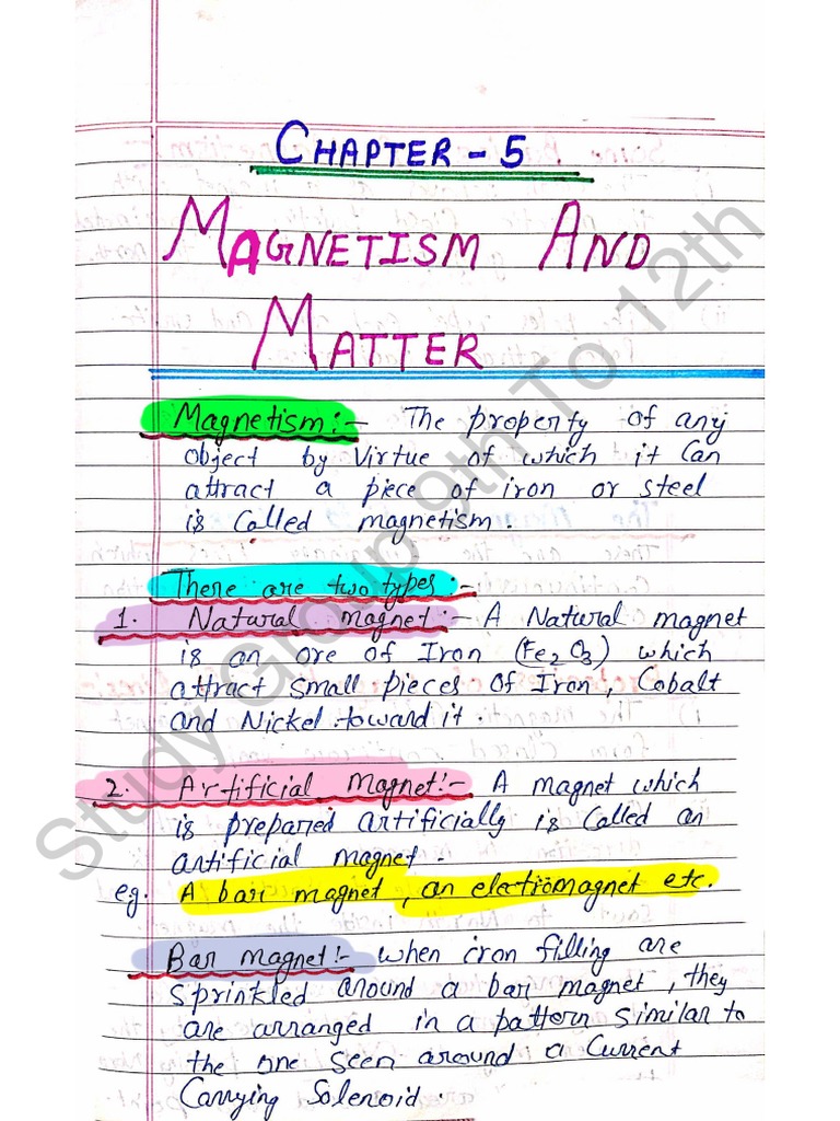 Chapter 05 MAGNETISM and MATTER Physics Class 12 Handwritten PDF Notes ...