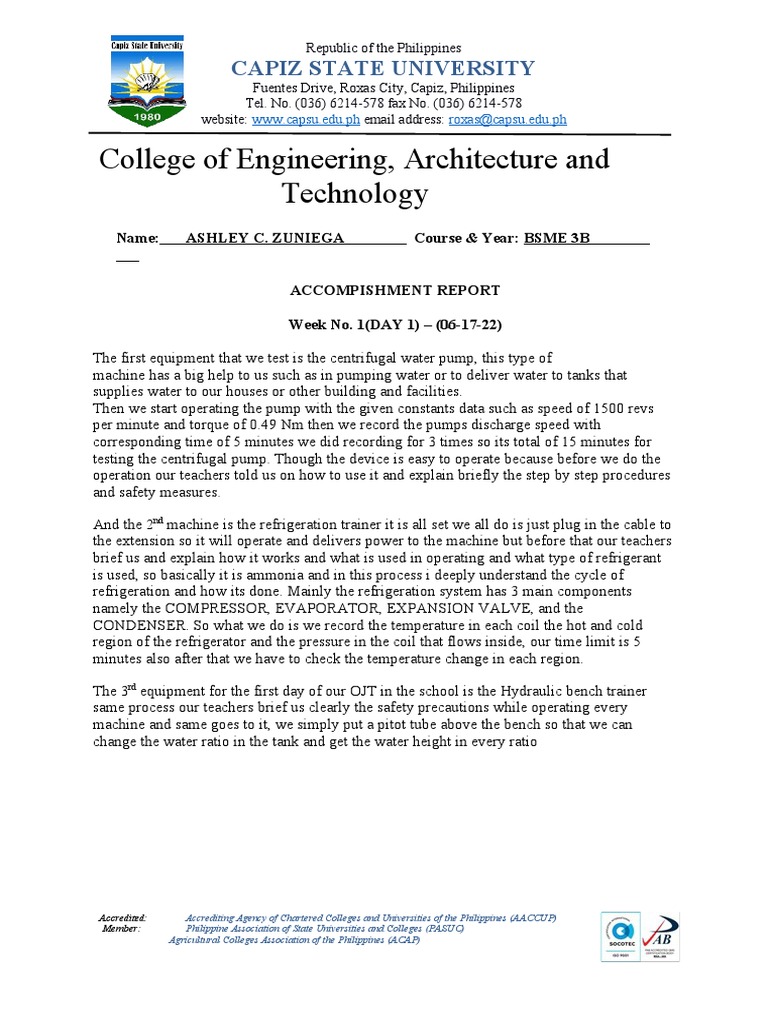 Engineering OJT Accomplishments | PDF | Pump | Steam
