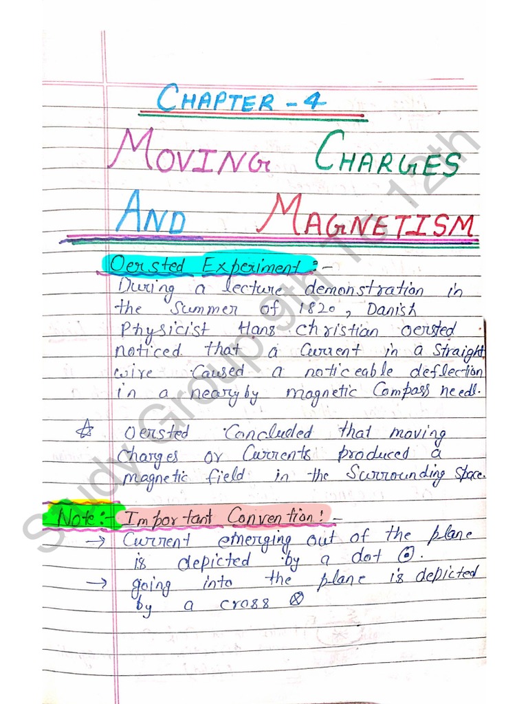 Chapter 4 MOVING CHARGES and MAGNETISM Physics Class 12th Handwritten ...
