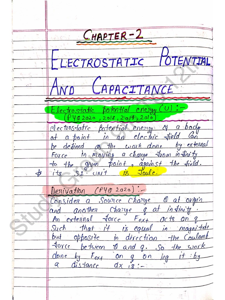Chapter 2 Electrostatic Potential and Capacitance Physics Class 12th ...