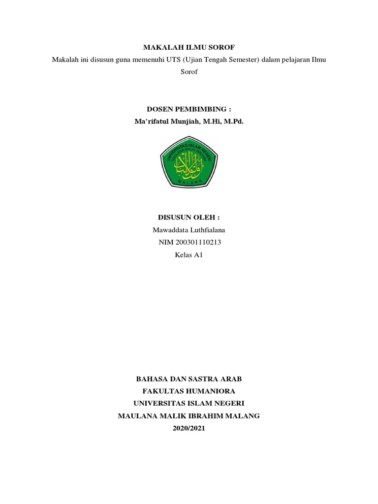 Makalah Ilmu Sorof UTS 2020/2021 | PDF