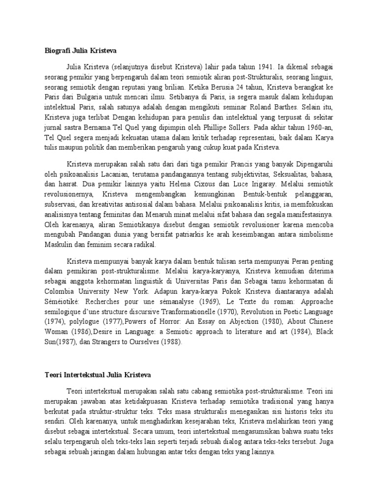 Teori Intertekstual Julia Kristeva | PDF