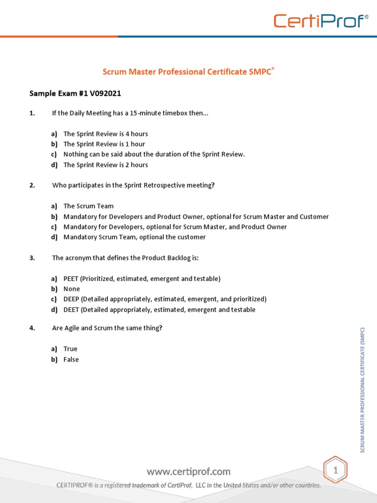 Sample Exam #1 - SMPC® (V092021) EN | PDF | Scrum (Software Development ...