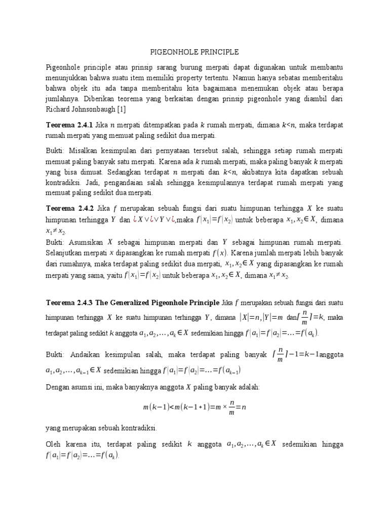 Pigeonhole Principle | PDF | Metode & Bahan Ajar
