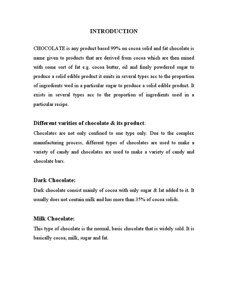 INTRODUCTION Project | PDF | Chocolate | Types Of Chocolate