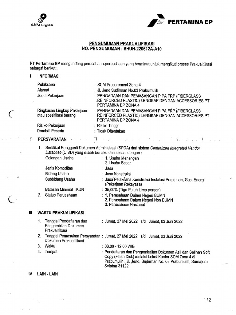 Prakualifikasi Pertamina (Sample) | PDF