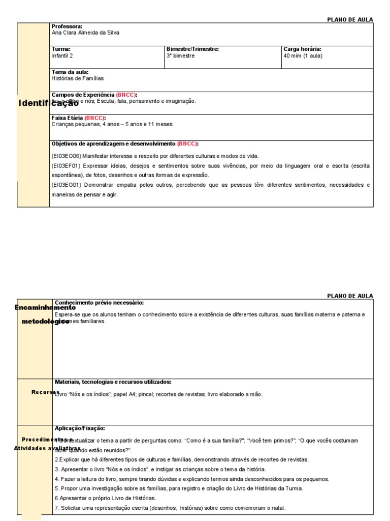 Modelo - Plano de Aula Ed. Infantil | PDF