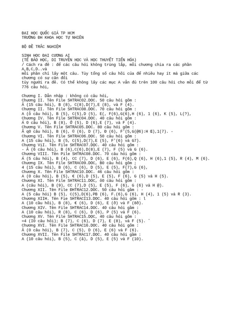 Trac Nghiem Sinh Hoc Dai Cuong | PDF