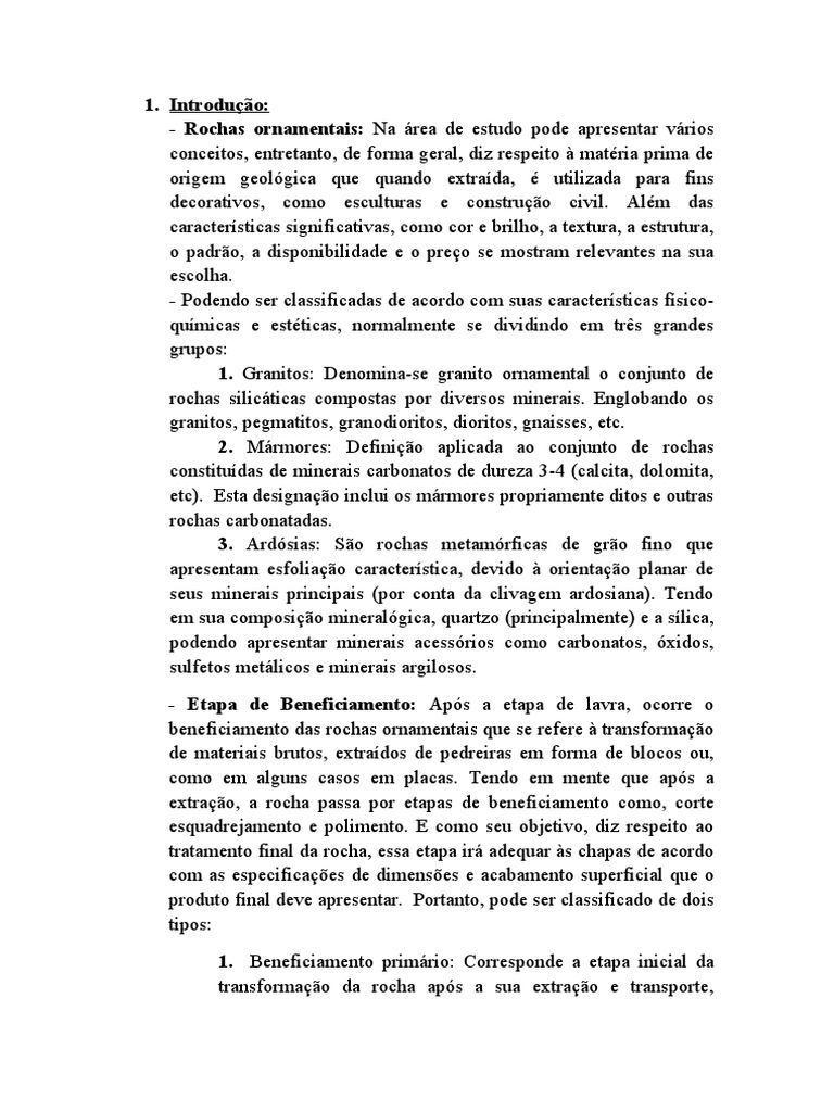 Trabalho Sobre Beneficiamento Primário | PDF | Minerais | Granito