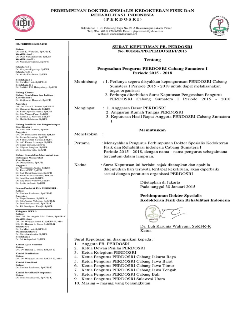 SK - 001 SK PERDOSRI Sumatera I | PDF