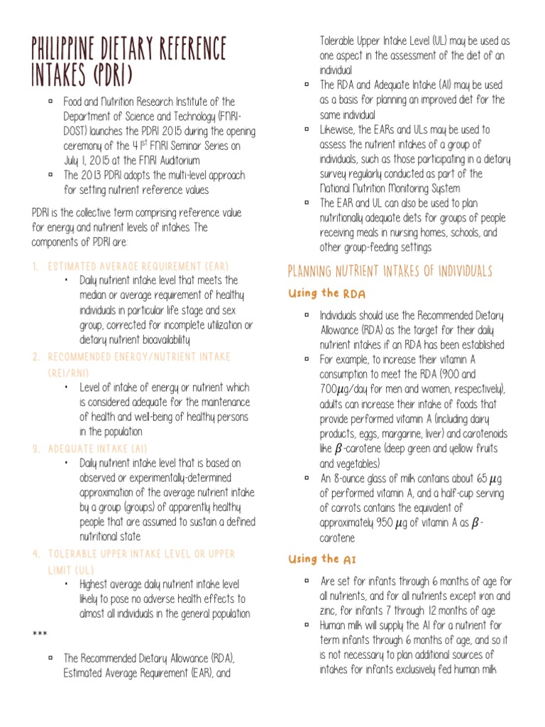 Philippine Dietary Reference Intakes 2018 | PDF | Nutrients | Vitamin