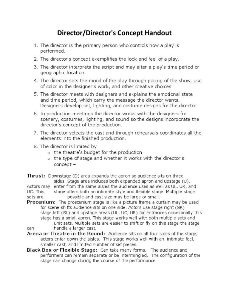 Director's Concept Guide for Theatre Productions | PDF | Entertainment ...