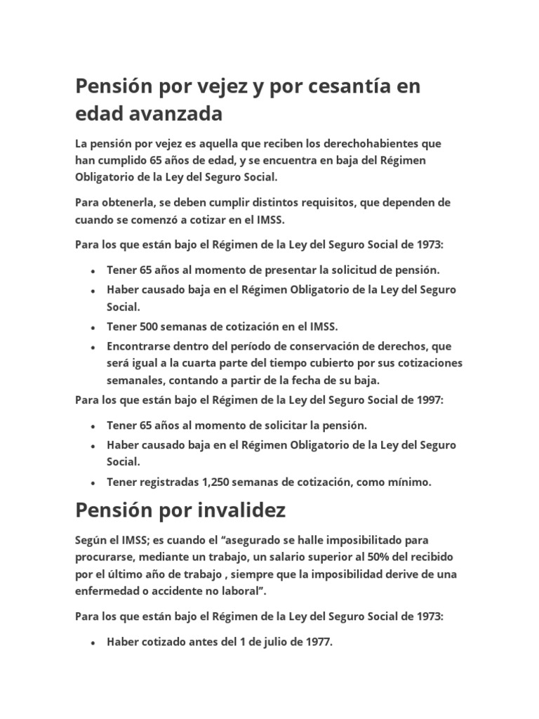 Pensión Por Vejez y Por Cesantía en Edad Avanzada | PDF | Pensión | Instituciones sociales