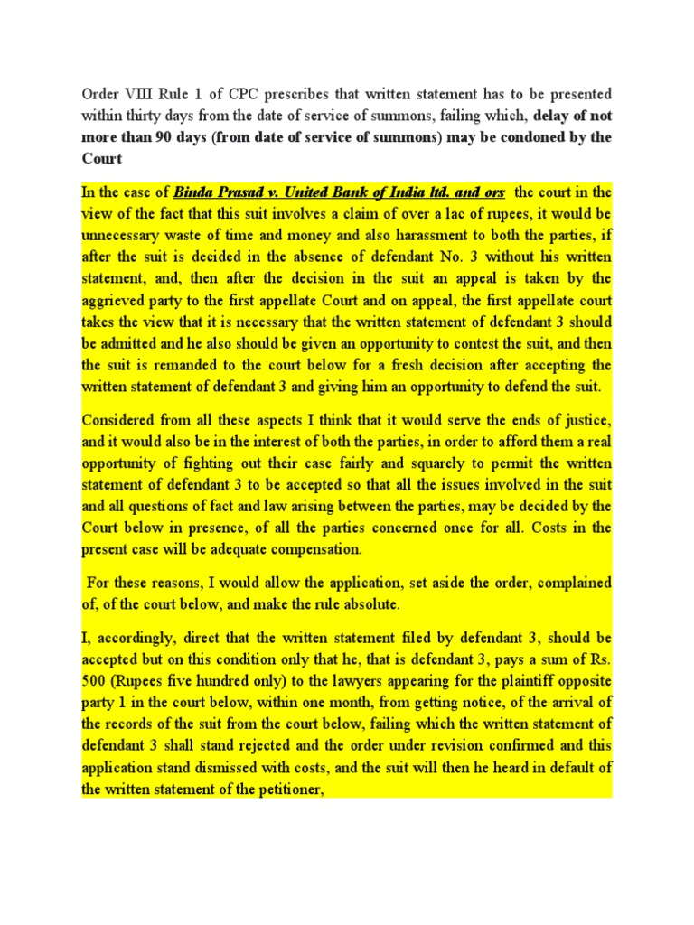 Condonation of Delay of Written Statement | PDF