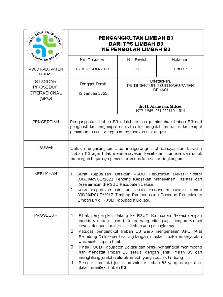 4.sop Pengangkutan Limbah B3 Dari TPS Limbah B3 Ke Pengolah Limbah B3 | PDF