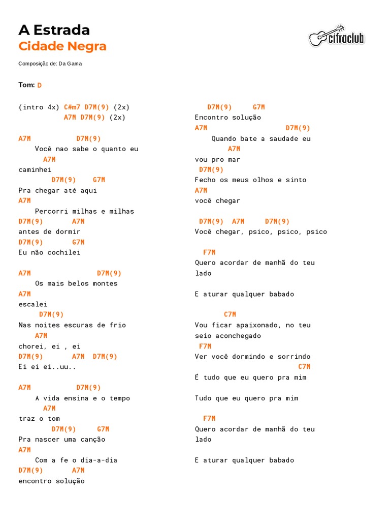 Cifra Club - Cidade Negra - A Estrada | PDF