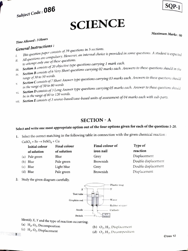 Science Sample Paper-1 | PDF