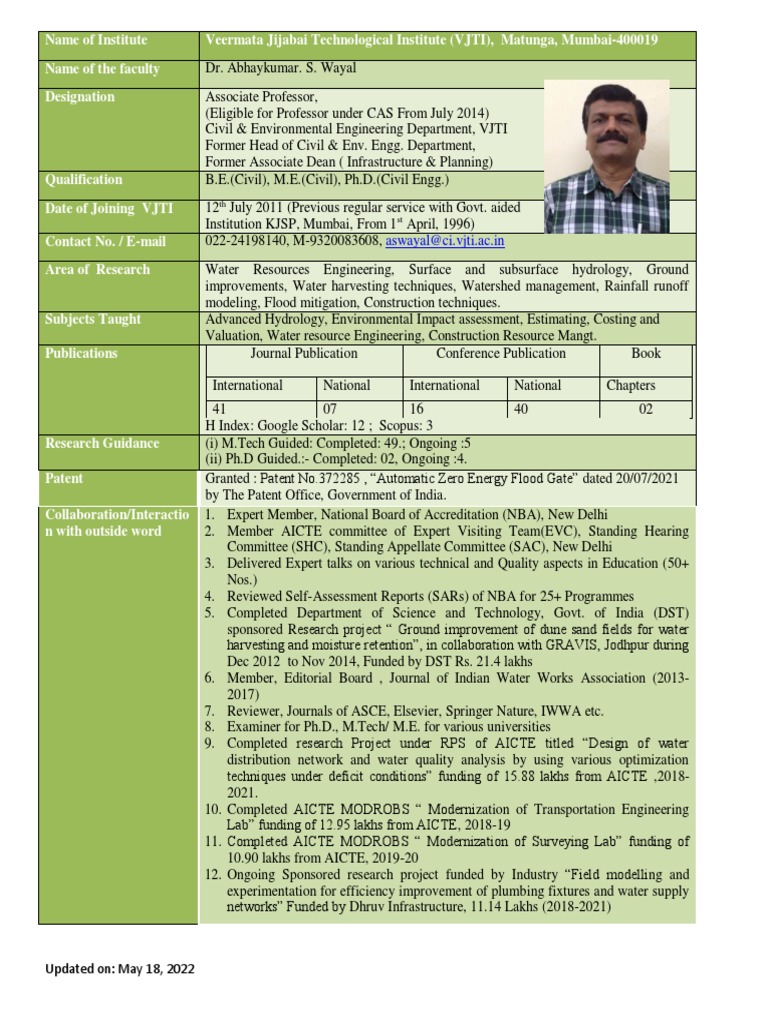 AS Wayal Biodata | PDF | Hydrology | Earth Sciences