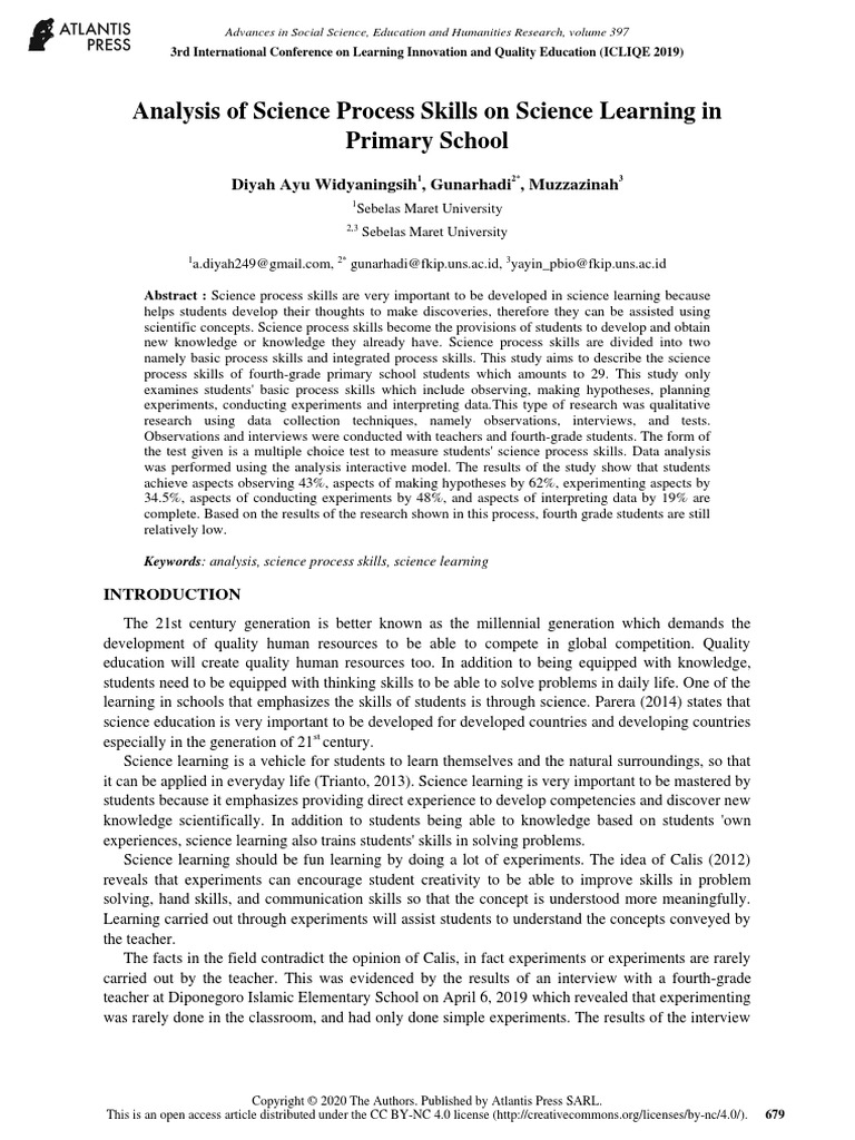 Analysis Of Science Process Skills On Science Lear Pdf Experiment Science