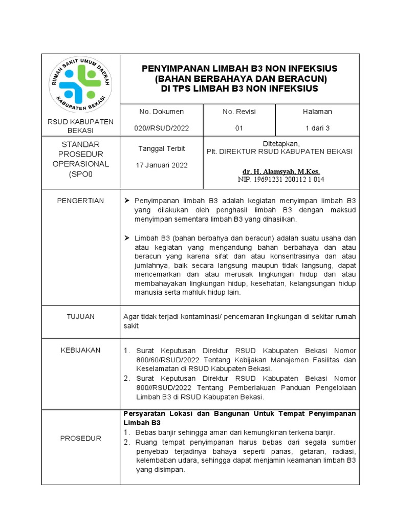 6.sop Penyimpanan Limbah B3 Di TPS Limbah B3 | PDF