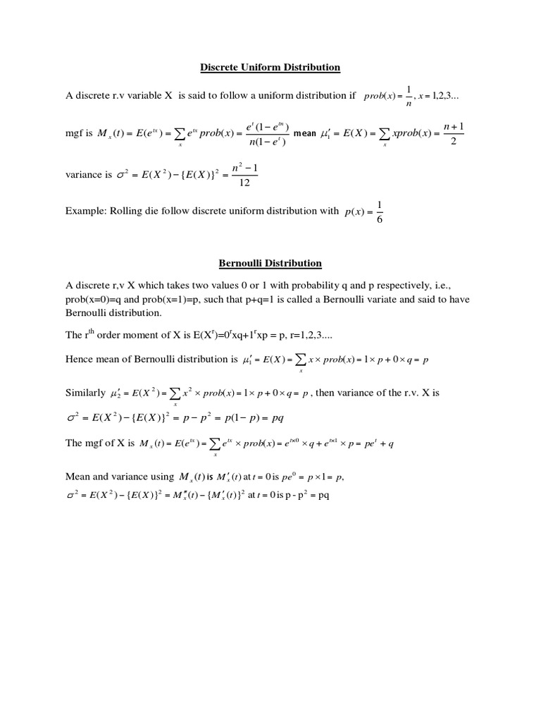 Discrete Uniform Distribution and Bernoulli Distribution | PDF
