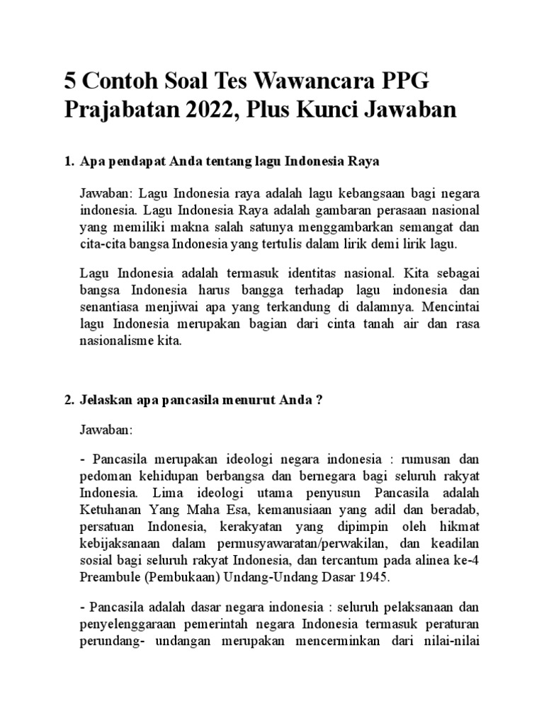 5 Contoh Soal Tes Wawancara PPG Prajabatan 2022 | PDF | Kajian Bahasa Asing 5 Contoh Soal Tes Wawancara PPG Prajabatan 2022 | PDF | Kajian Bahasa Asing