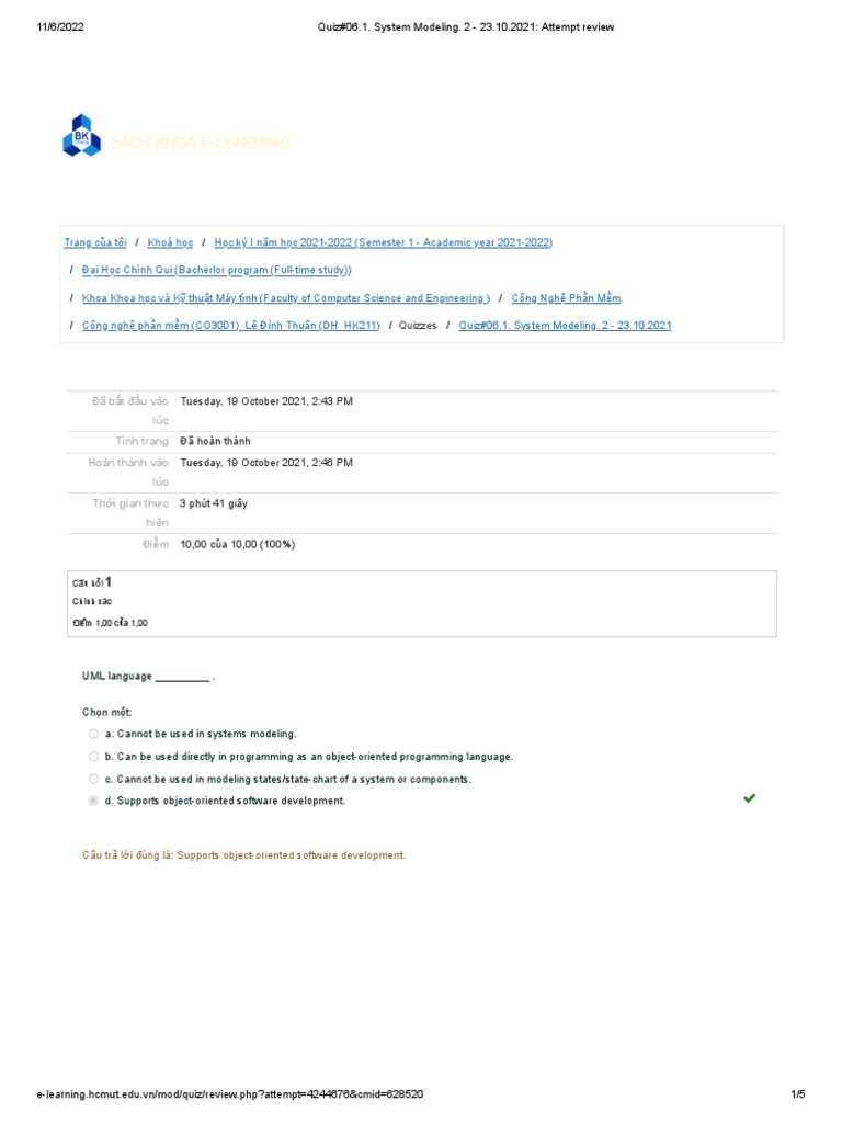 Quiz#06.1. System Modeling. 2 - 23.10.2021 - Attempt Review | PDF