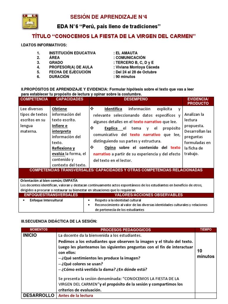 SESIÓN DE APRENDIZAJE N°4 EDA 6 | PDF | Aprendizaje | Modificación de comportamiento