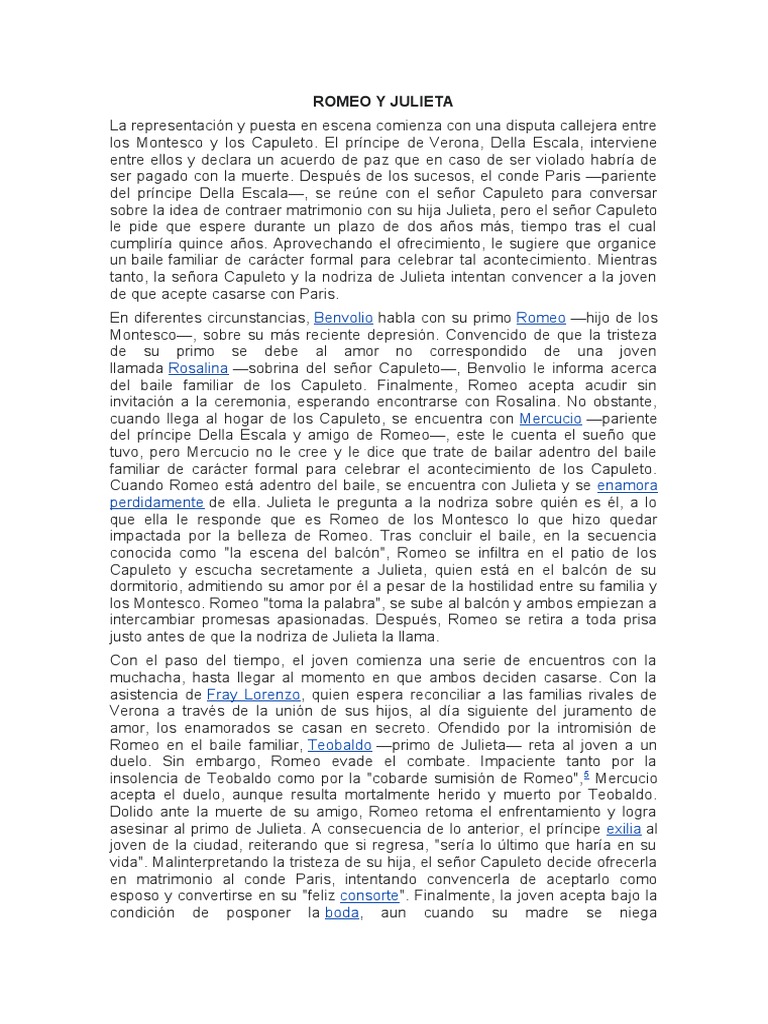 Resumen Romeo y Julieta | PDF | Romeo y Julieta