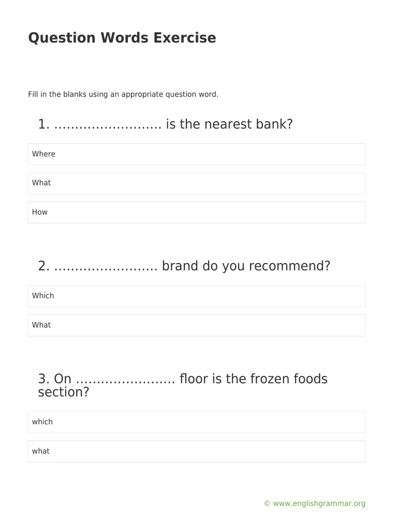Question Words Exercise | PDF