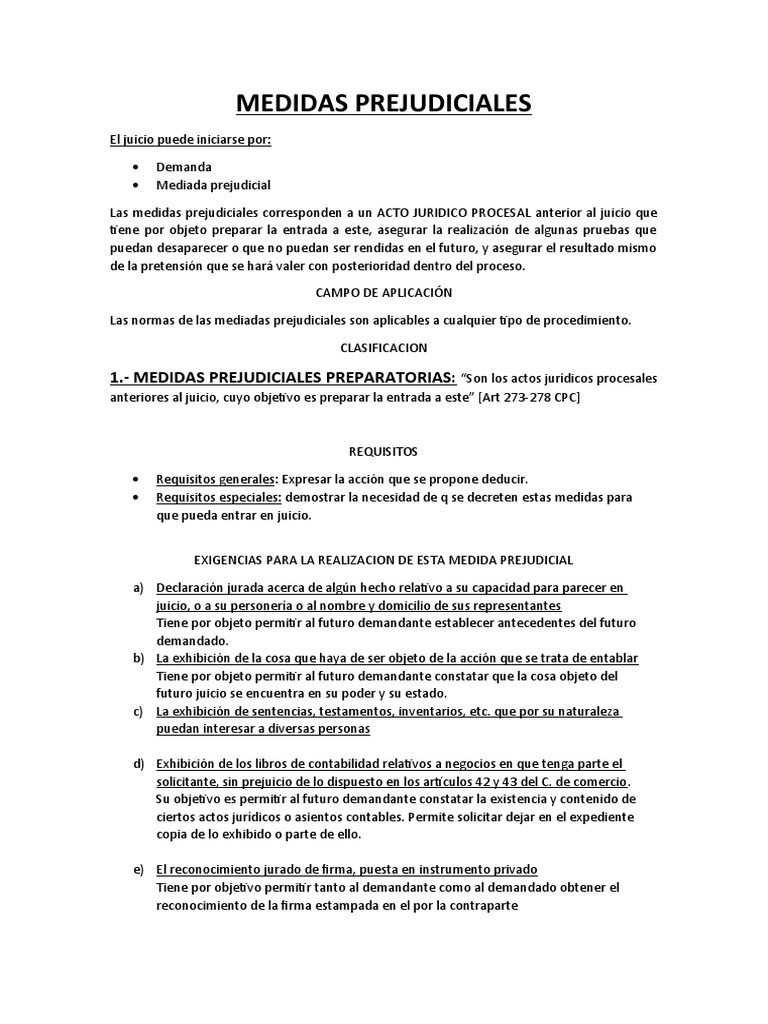 Medidas Prejudiciales | PDF