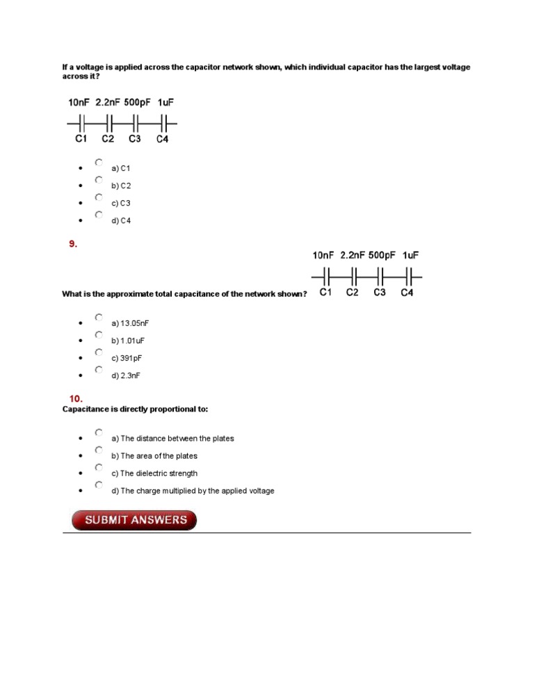 Capacitor Network Voltage and Capacitance Quiz | PDF | Teaching Methods ...
