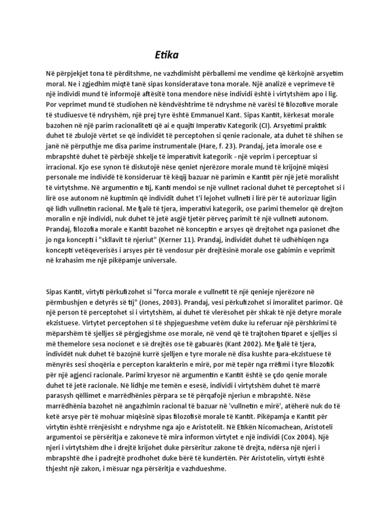 Etika Dhe Mbarevajtja e Saj Ne Filozofi | PDF
