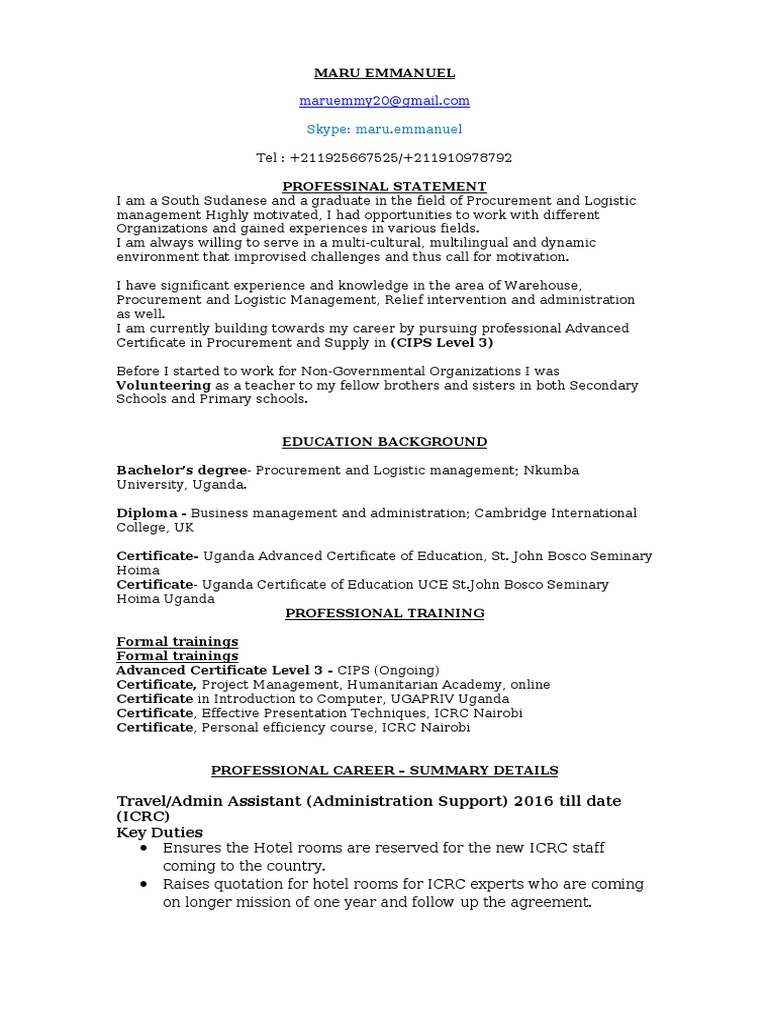 Maru Emmanuel Resume | PDF | Warehouse | Logistics