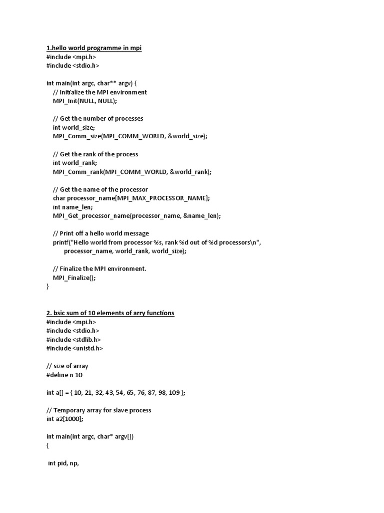 1.hello World Programme in Mpi | PDF | Message Passing Interface | Computer Science