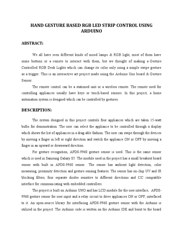 Hand Gesture Based RGB LED Strip Control | PDF | Arduino | Light ...