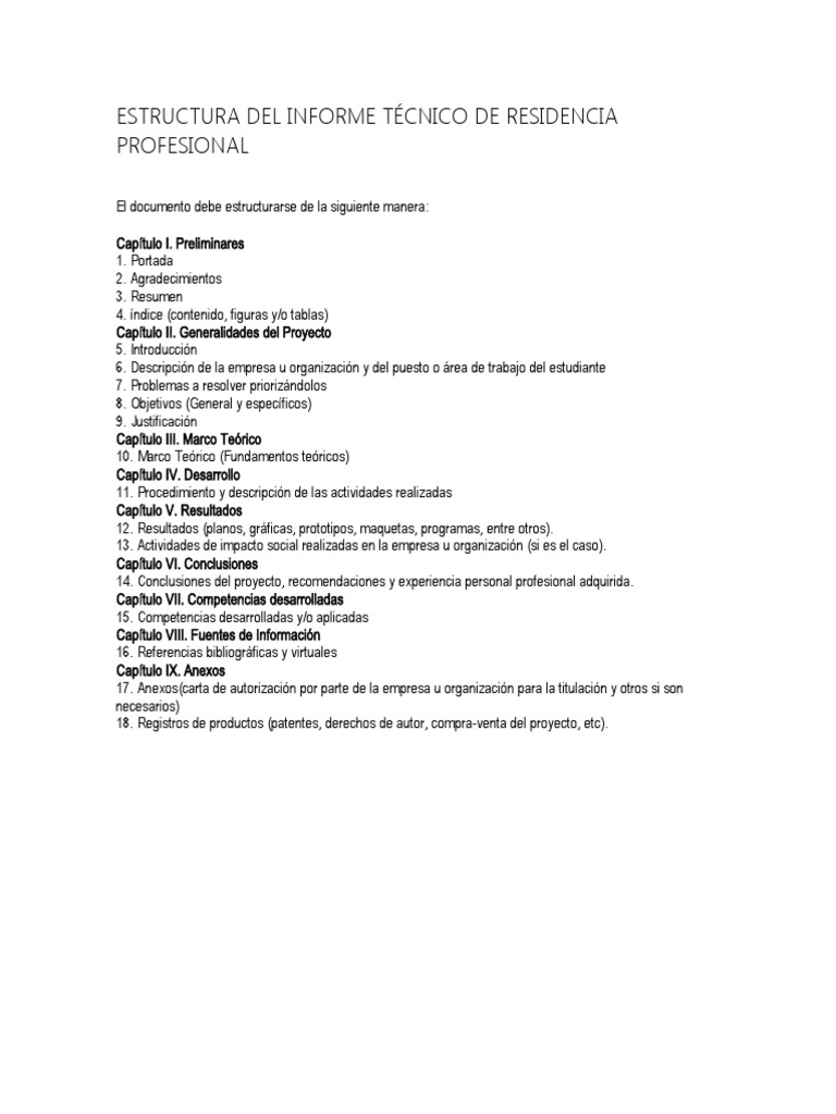 Estructura Del Informe Técnico de Residencia Profesional | PDF | Teoría | Business
